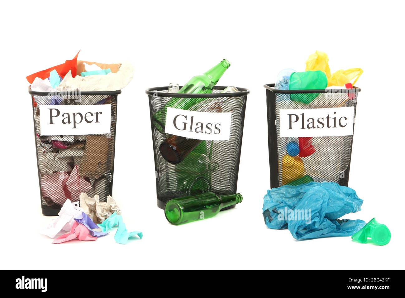 Buckets for waste sorting isolated on white Stock Photo - Alamy