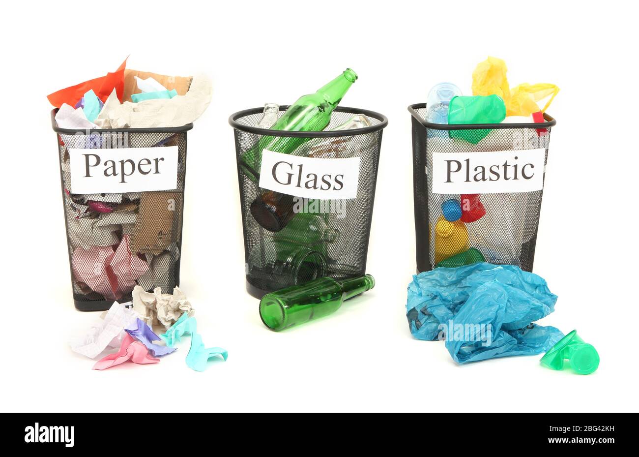 Buckets for waste sorting isolated on white Stock Photo - Alamy