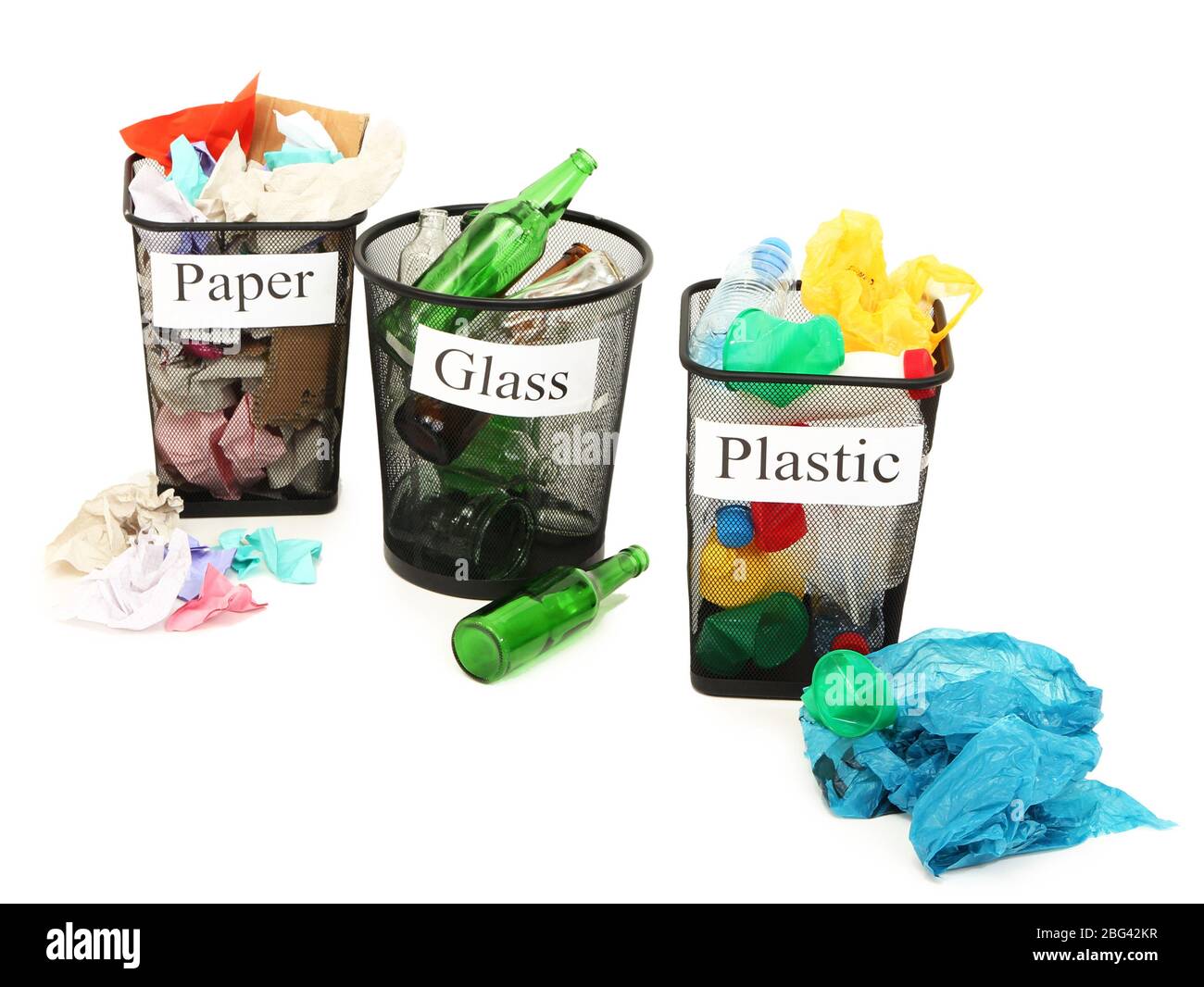 Buckets for waste sorting isolated on white Stock Photo - Alamy