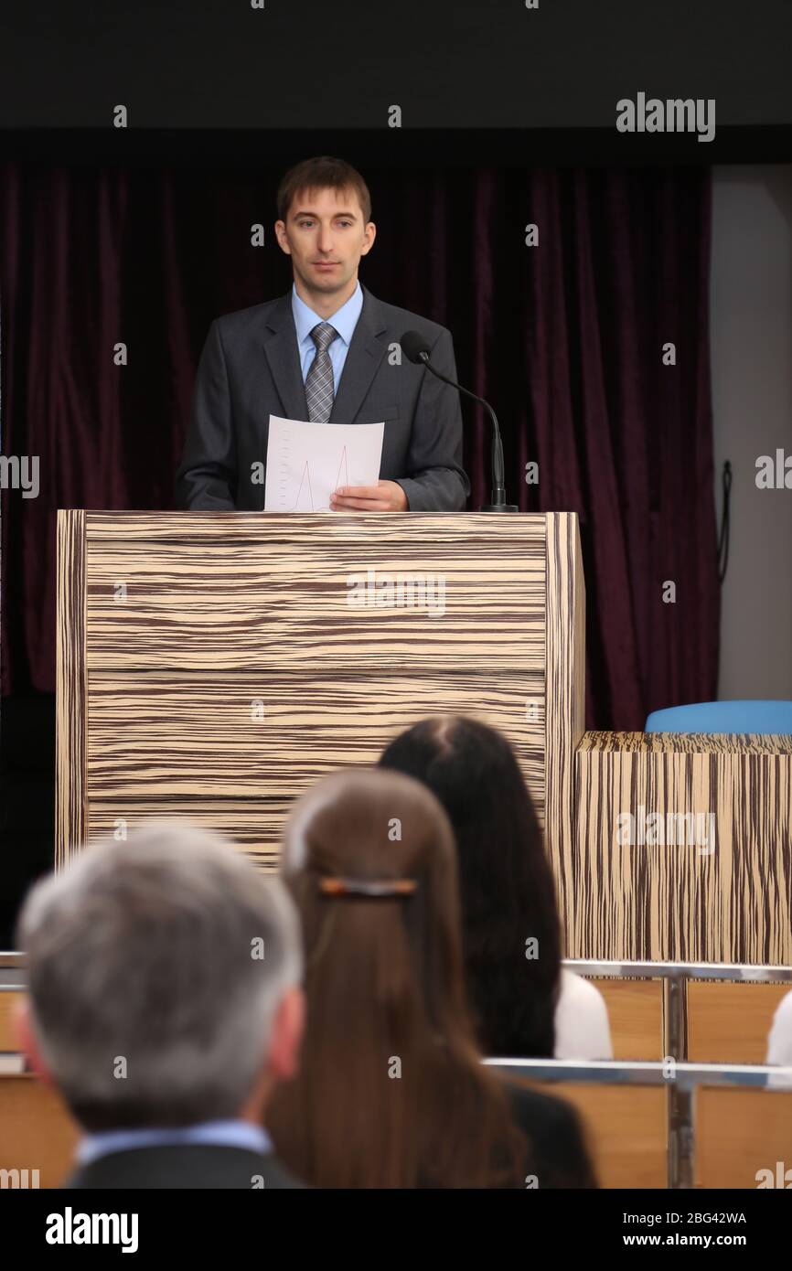 Business man is making a speech at conference room Stock Photo - Alamy
