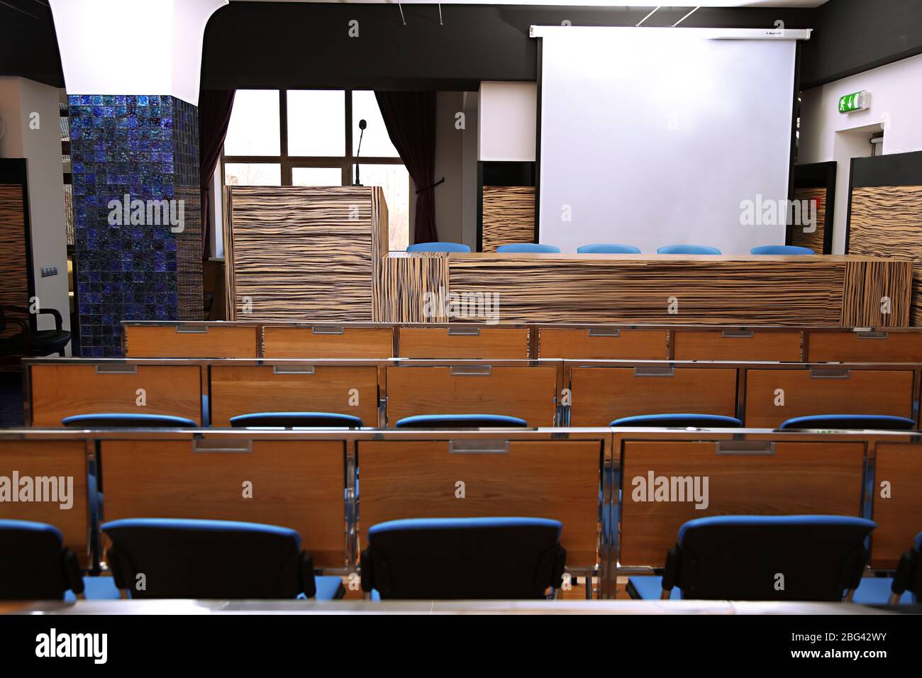 Interior of empty conference room with tribune Stock Photo - Alamy