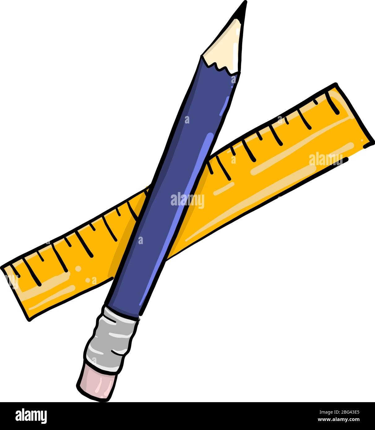 Ruler and pencil, illustration, vector on white background Stock Vector ...