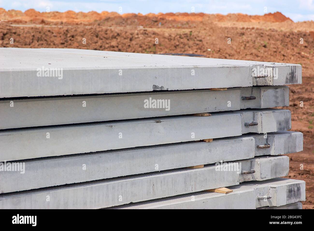 Concrete road slabs closeup on a sunny day. Material for the ...