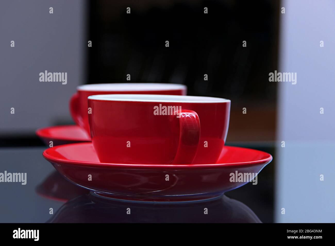 Two cups of coffee on office table Stock Photo - Alamy