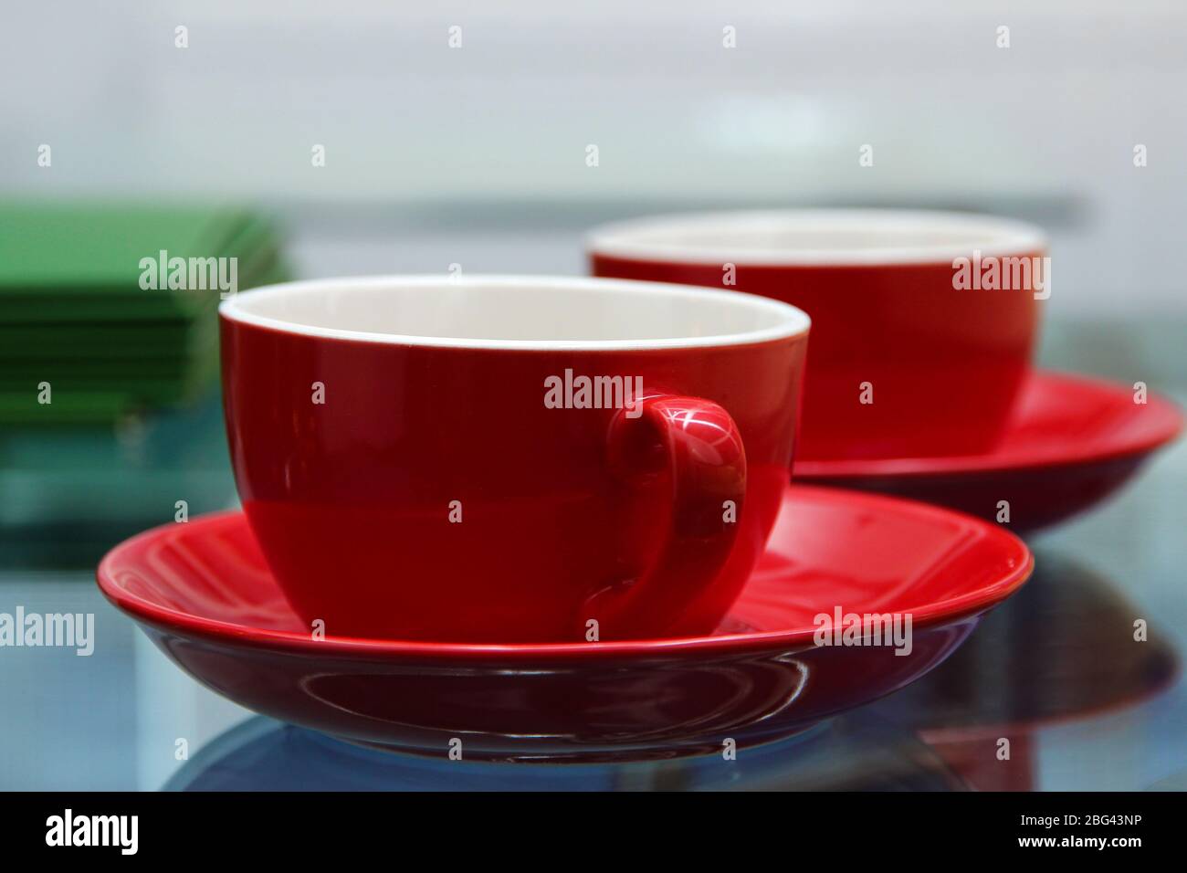 Two cups of coffee on office table Stock Photo - Alamy