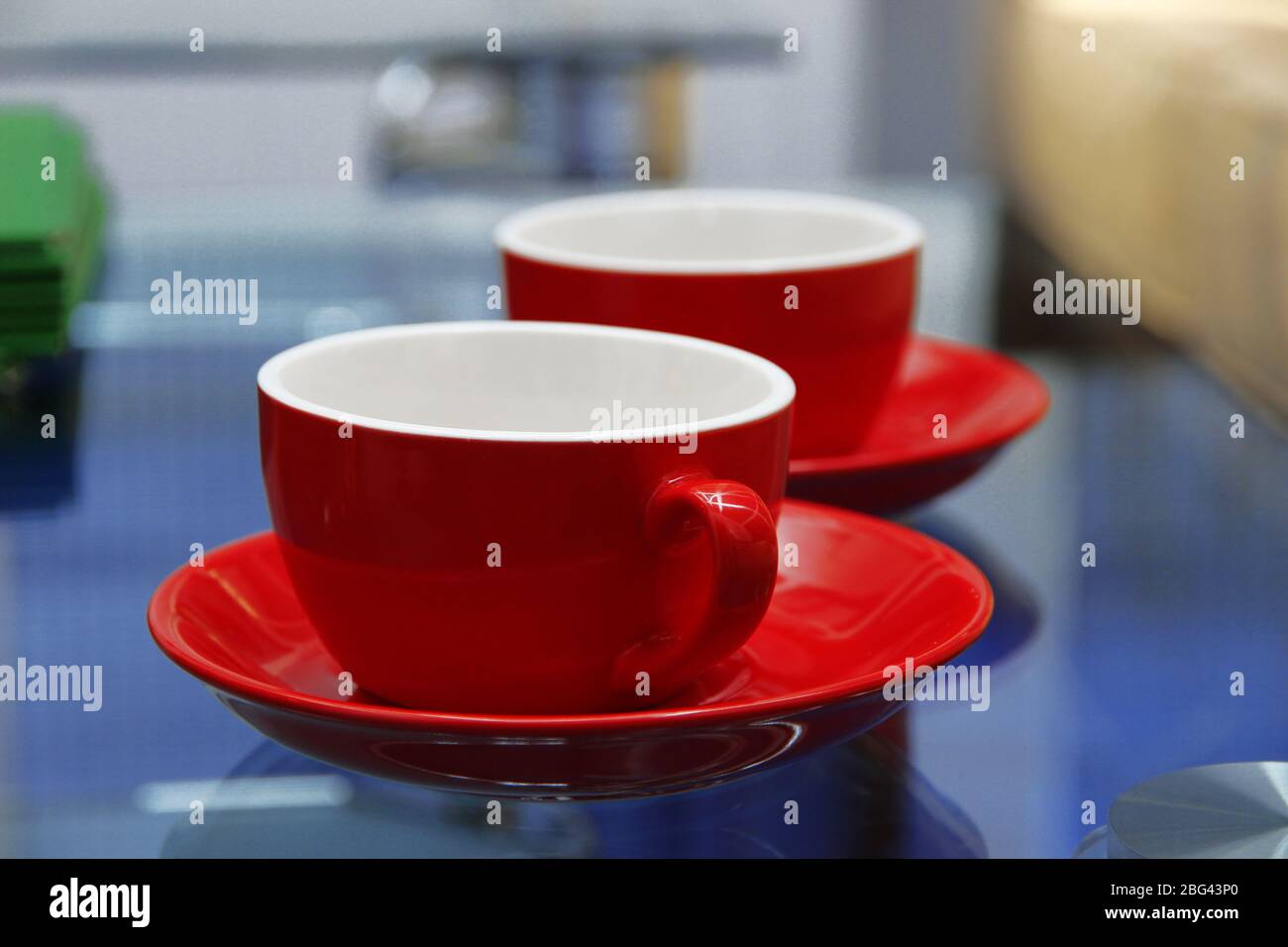 Two cups of coffee on office table Stock Photo - Alamy