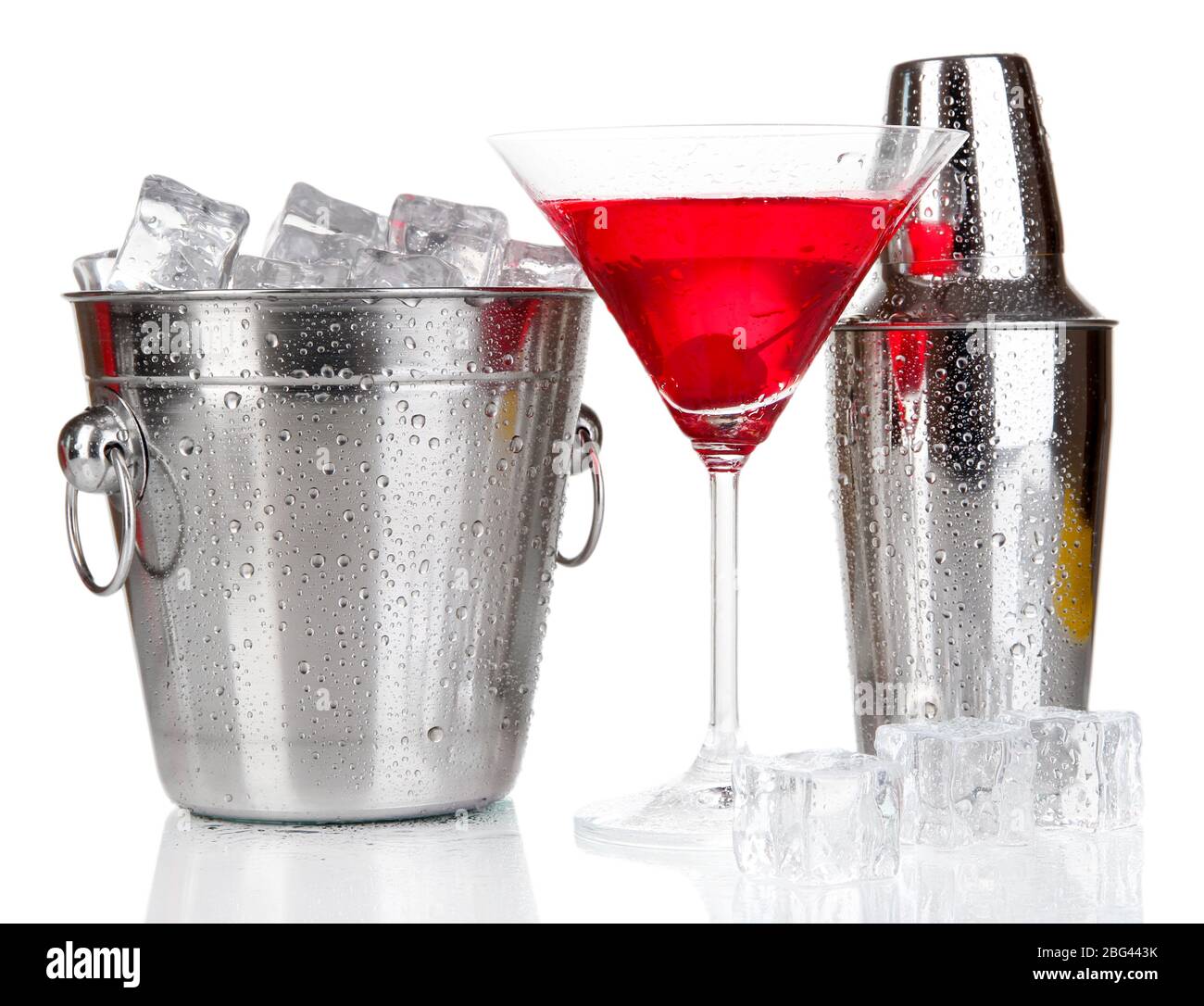 Metal ice bucket and shaker and cocktail isolated on white Stock Photo ...