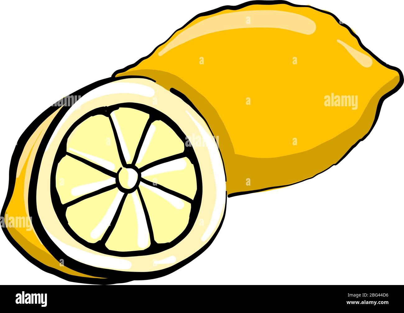 Lemon cut in half, illustration, vector on white background Stock ...