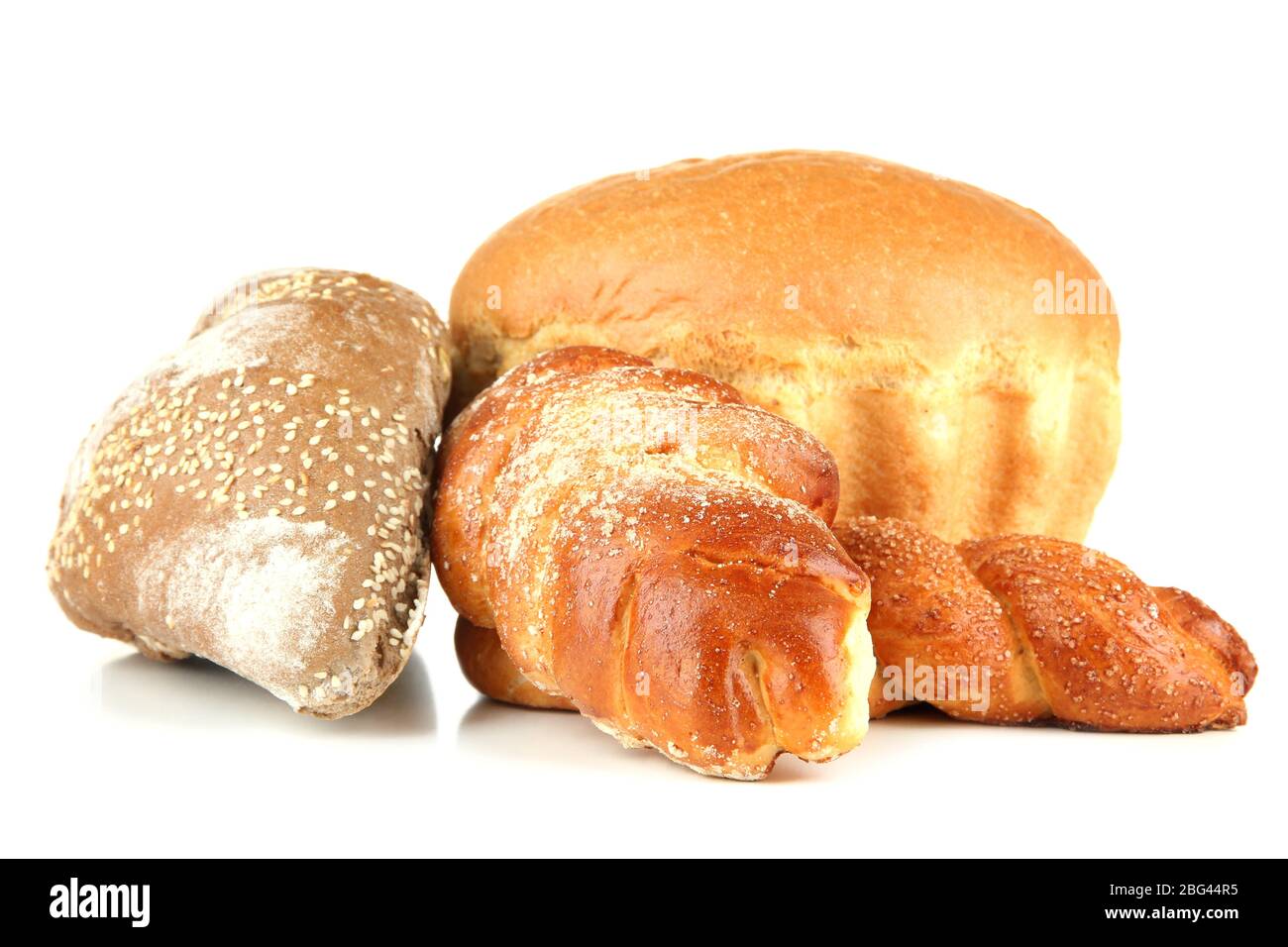Composition with bread and rolls, isolated on white Stock Photo - Alamy