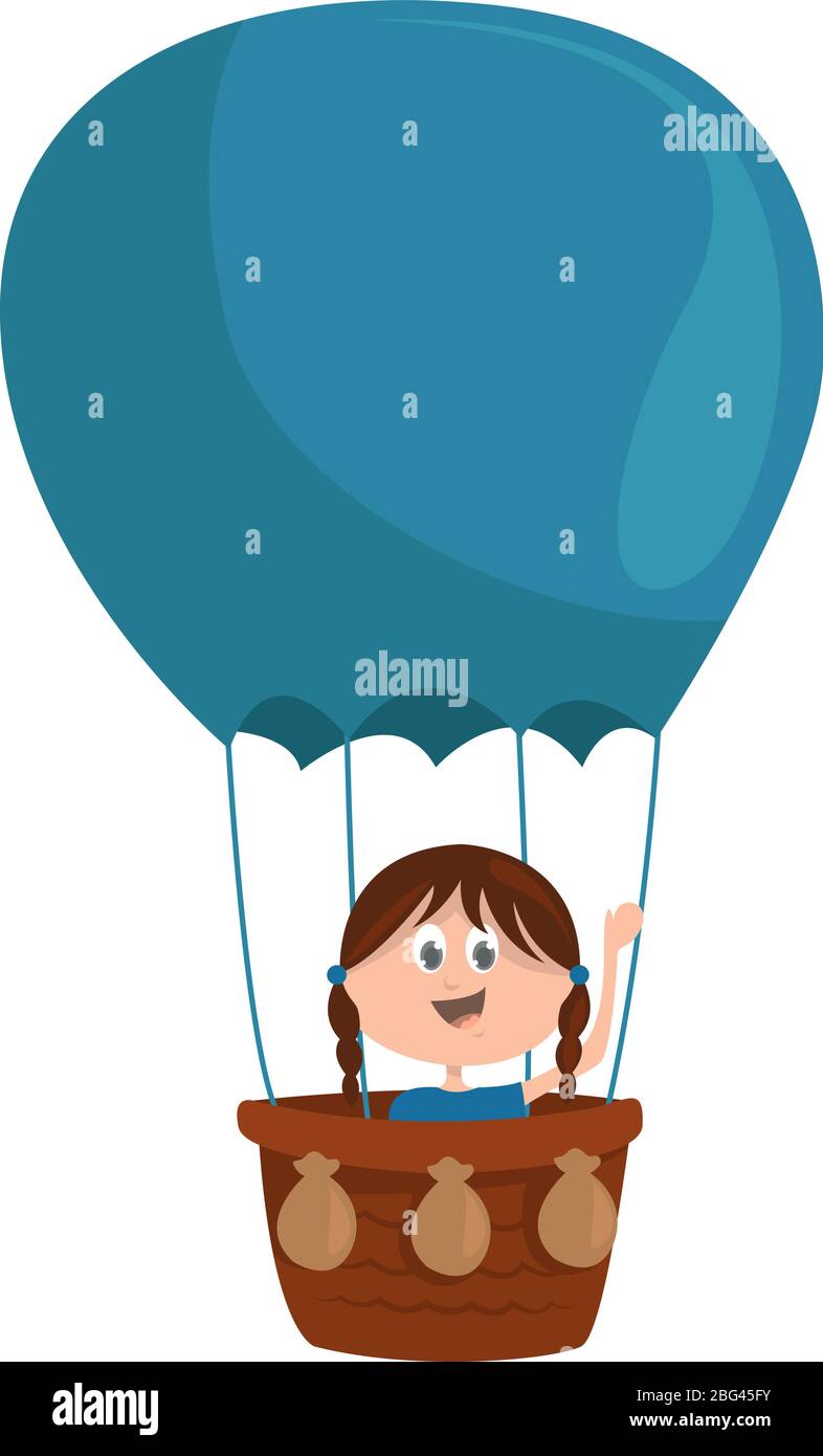 Girl in big balloon, illustration, vector on white background Stock ...