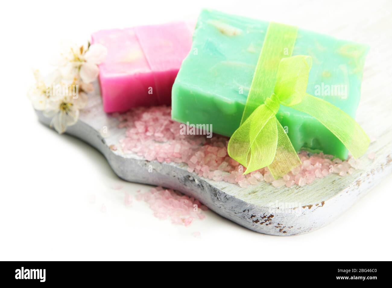 Natural handmade soap on wooden desk, isolated on white Stock Photo - Alamy