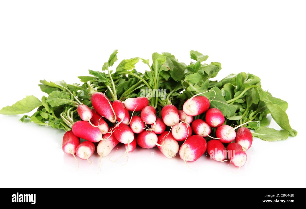 Small garden radish with leaves isolated on white Stock Photo - Alamy