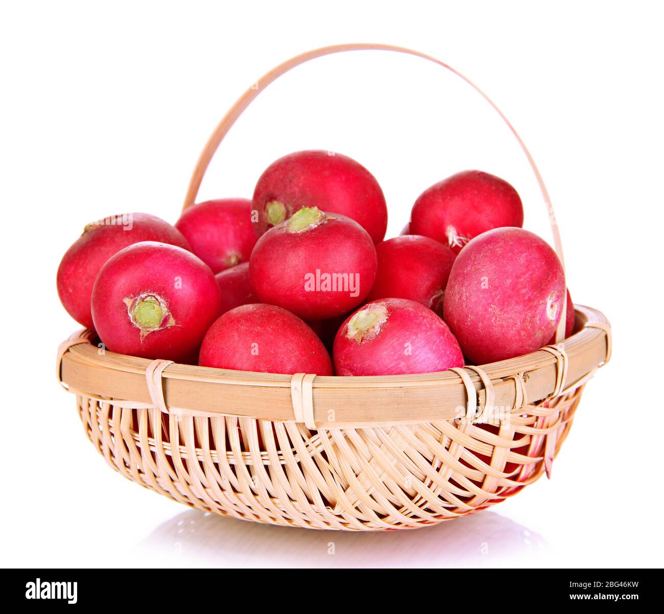 Small garden radish in wicker basket isolated on white Stock Photo - Alamy