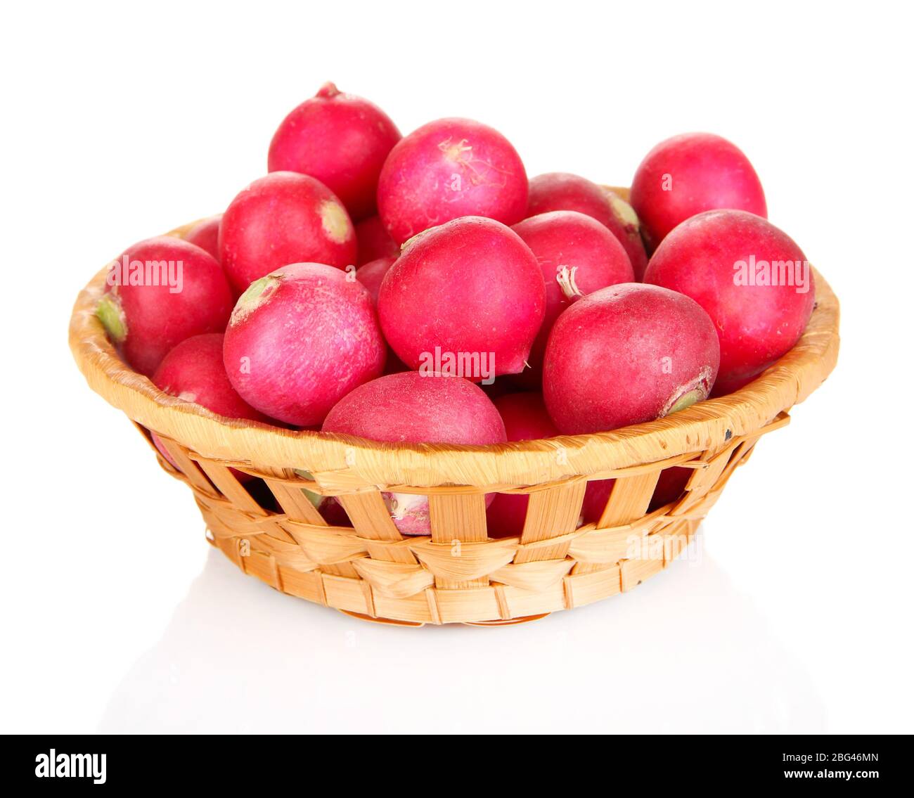 Small garden radish in wicker basket isolated on white Stock Photo - Alamy