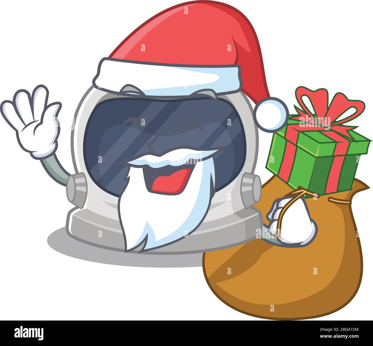 Cartoon design of astronaut helmet Santa with Christmas gift Stock ...