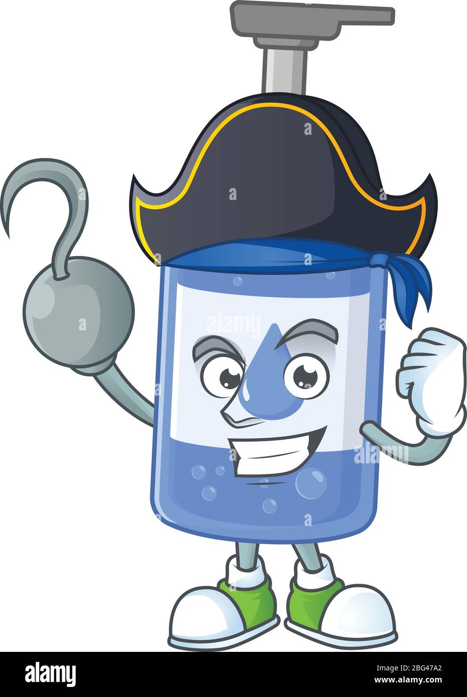 Cool pirate of handsanitizer cartoon design style with one hook hand ...