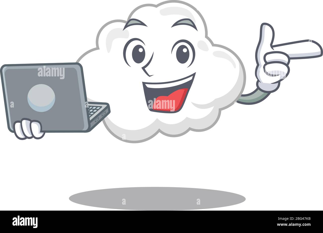 Cartoon character of white cloud clever student studying with a laptop ...
