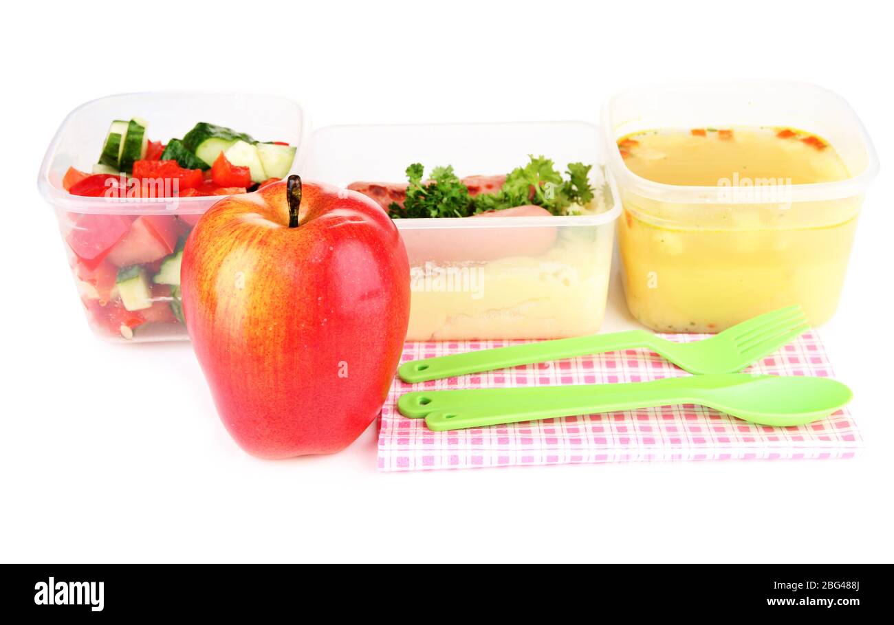 Tasty lunch in plastic containers, isolated on white Stock Photo - Alamy