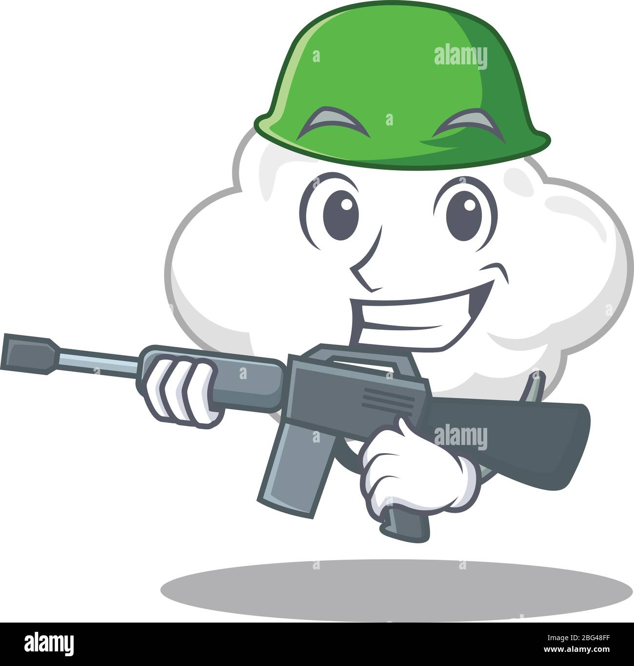 A cartoon picture of white cloud in Army style with machine gun Stock ...