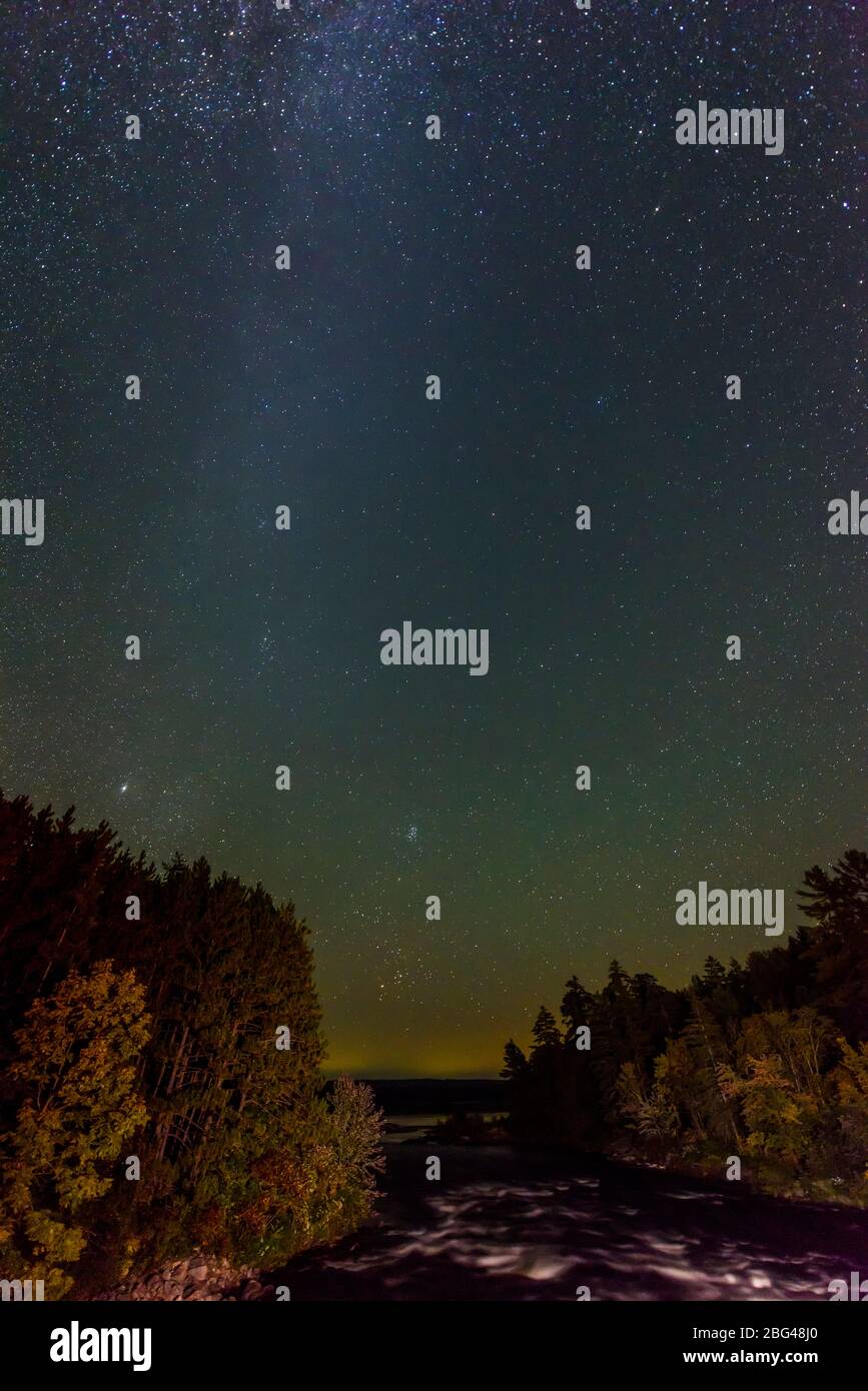 Night sky with Milky Way over the Patawawa River, Algonquin Provincial ...