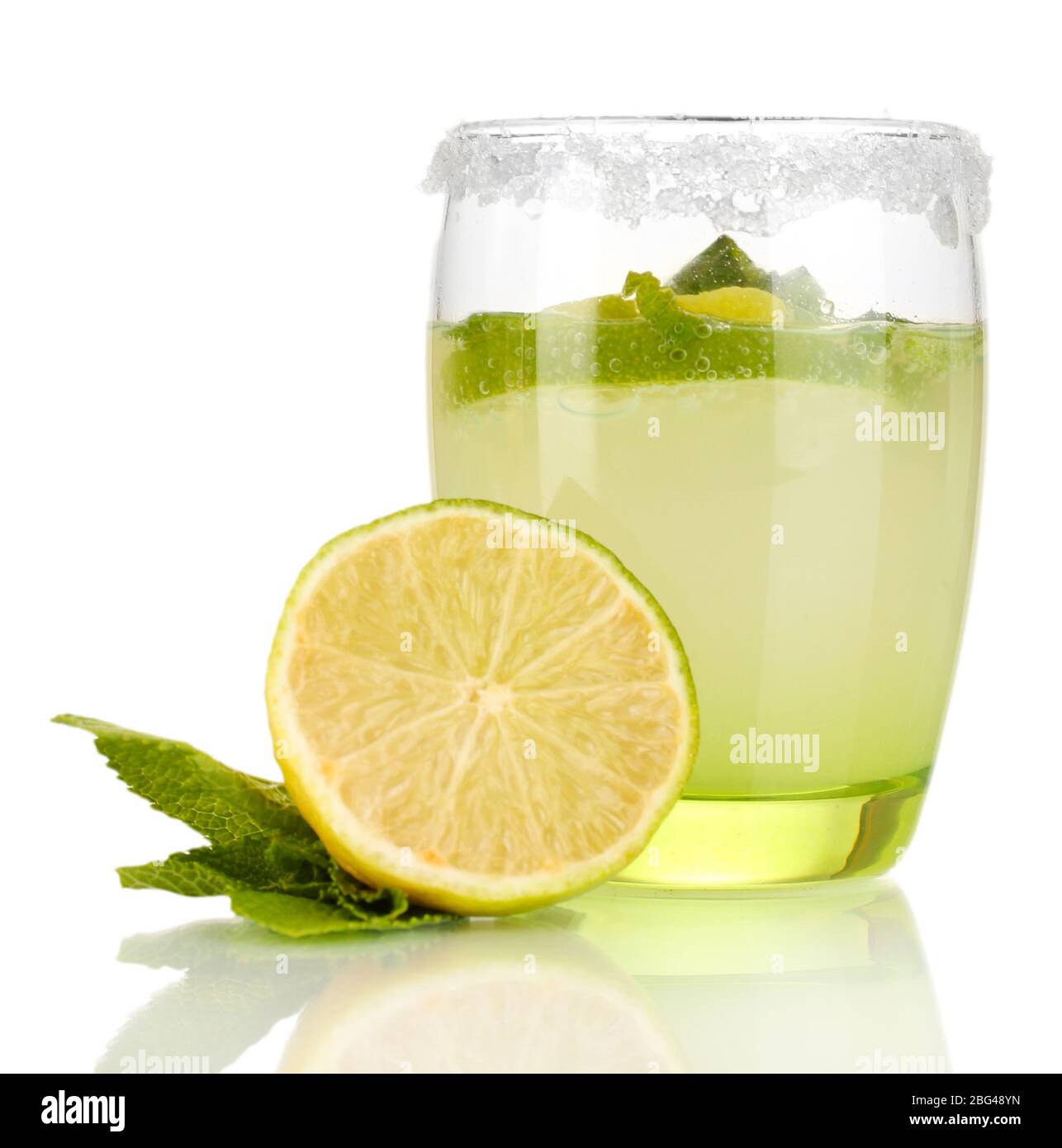Lemonade in glass isolated on white Stock Photo - Alamy