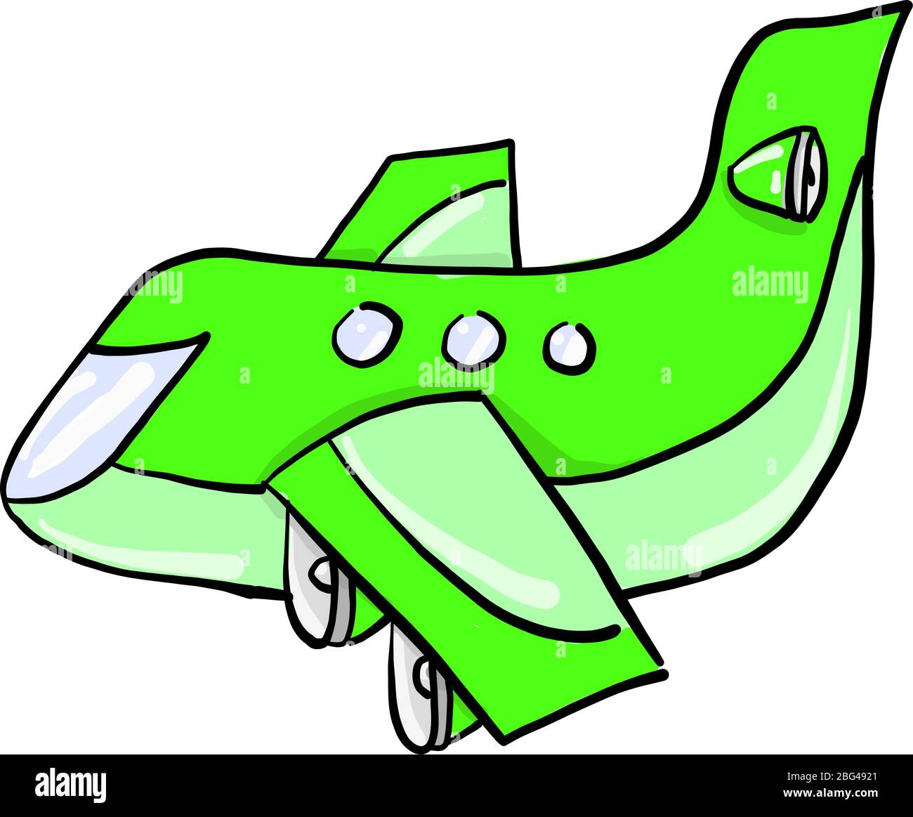 Green flying plane, illustration, vector on white background Stock ...