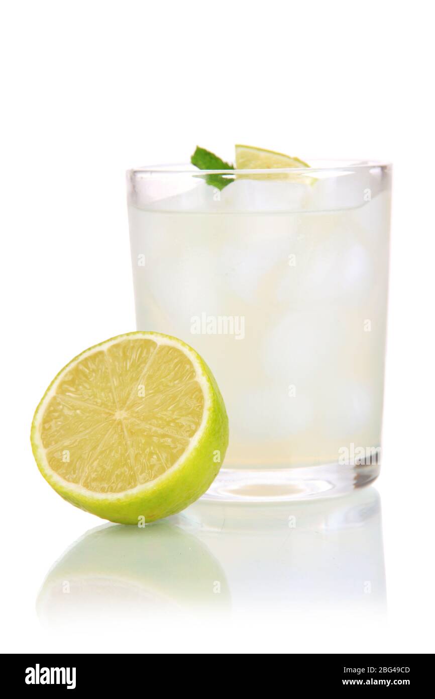 Lemonade in glass isolated on white Stock Photo - Alamy