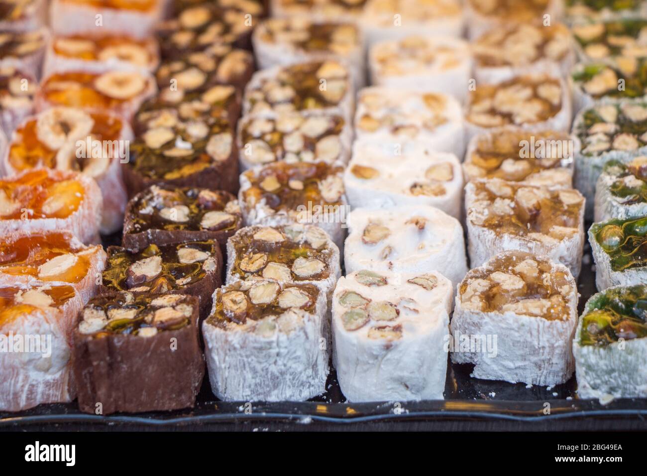Delicious Turkish delight placed in a metal tray Stock Photo - Alamy