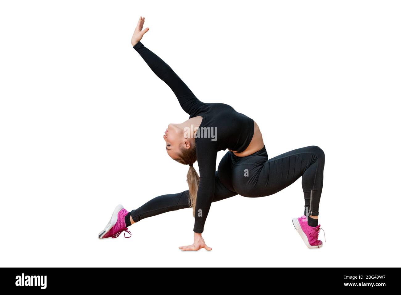 stretching pose with arm up Stock Photo - Alamy
