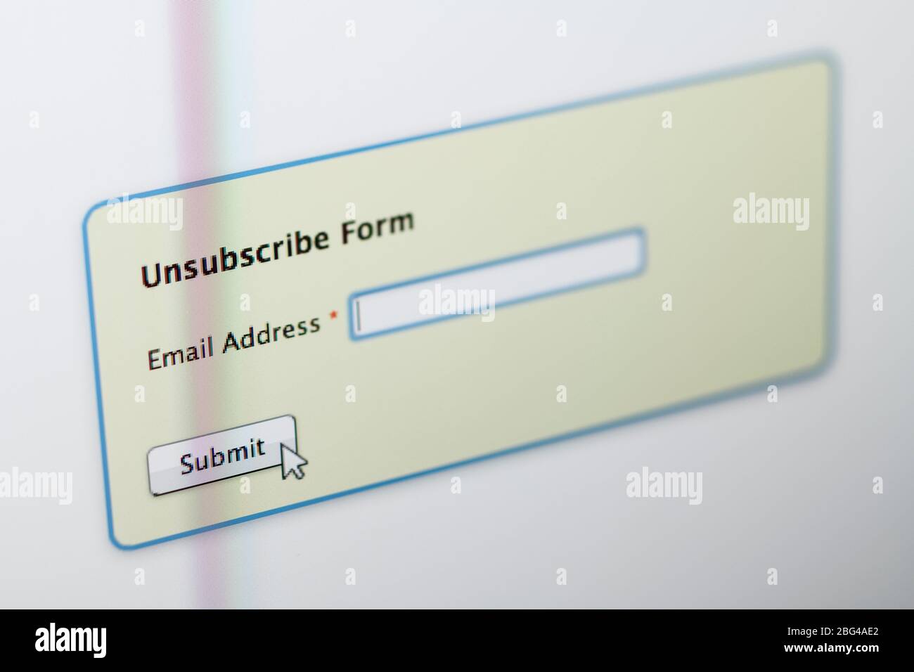 Close up detail of an email unsubscribe form on a computer screen Stock ...