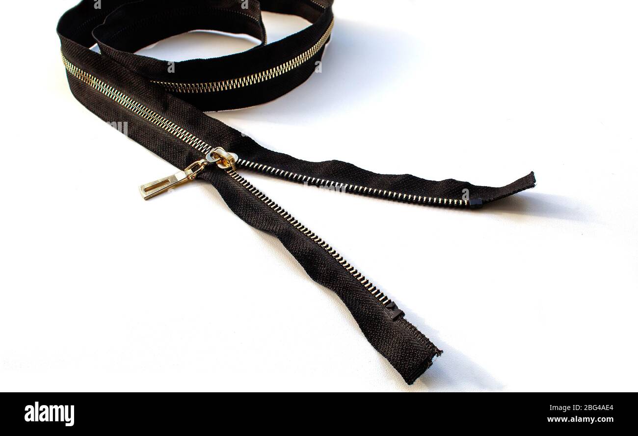 single metal opened zipper closeup on white background Stock Photo - Alamy
