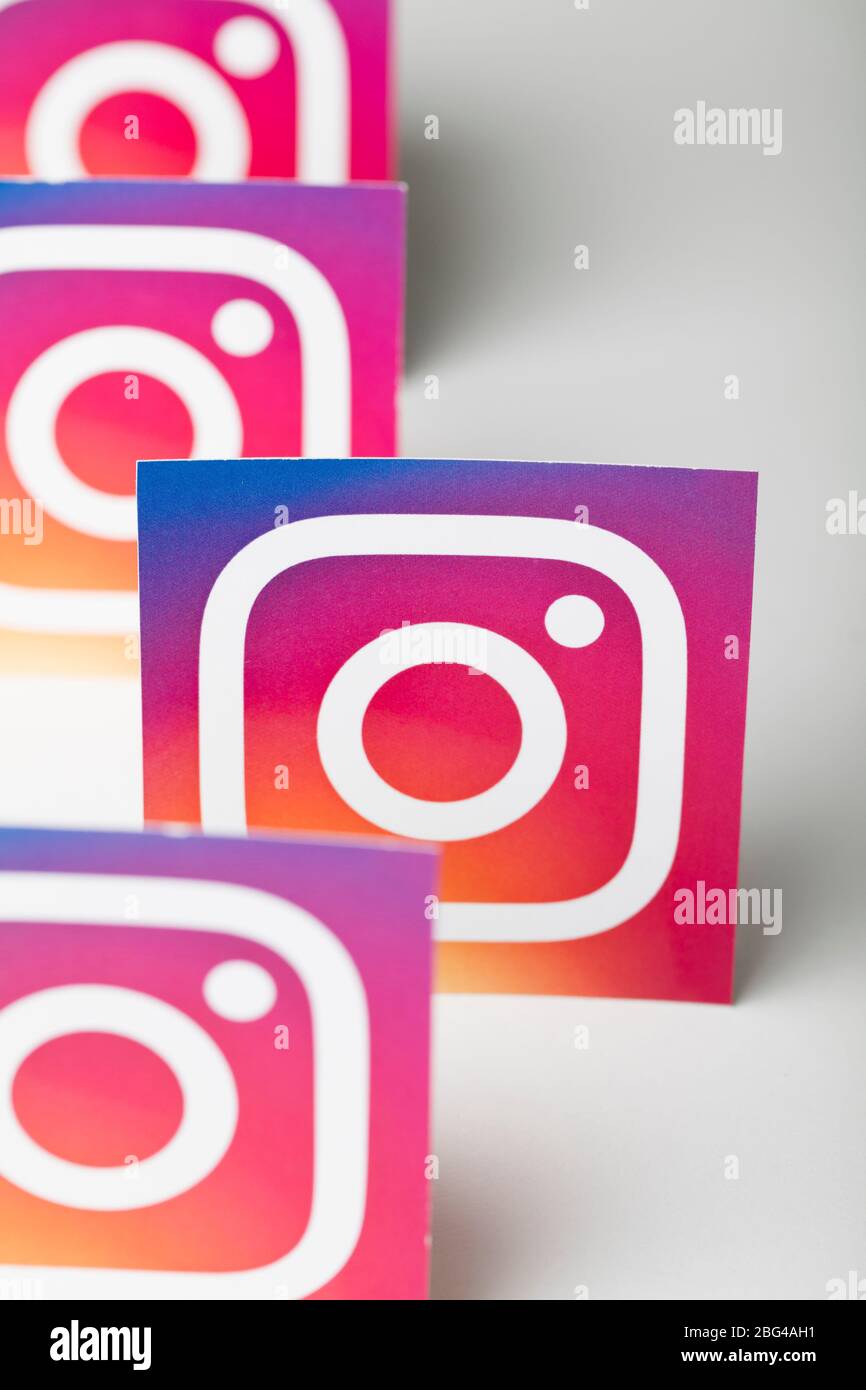 OXFORD, UK - AUGUST 22 2018: A collection of Instagram logos printed on ...