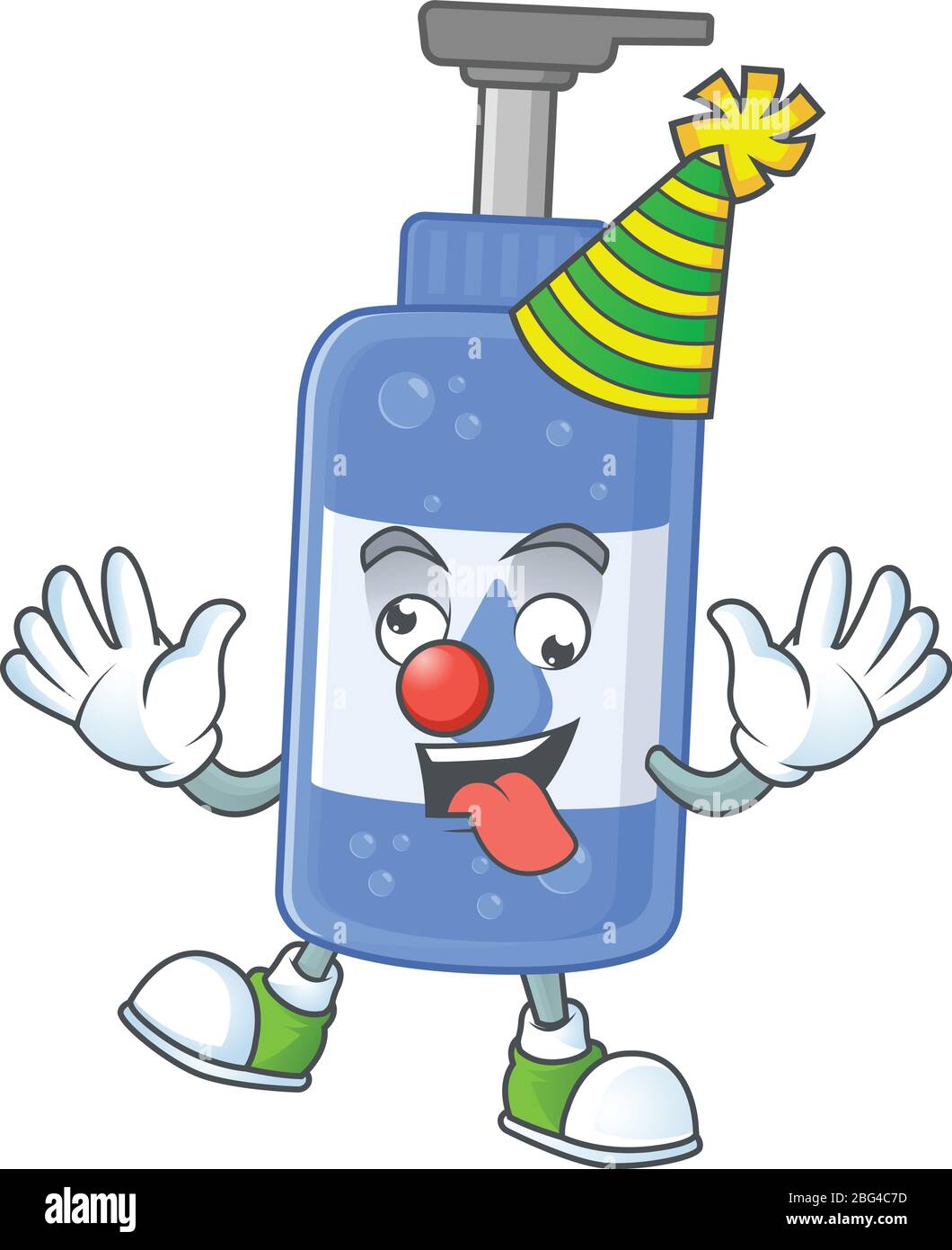 Amusing Clown handsanitizer cartoon character mascot style. Vector ...