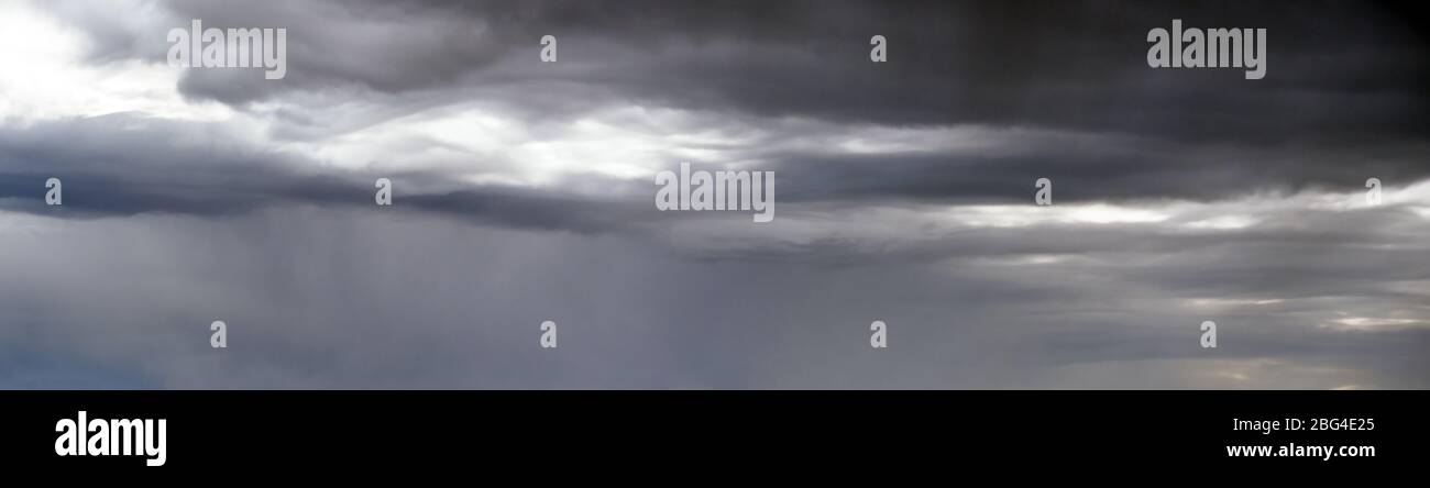 Clouds in the overcast stormy sky panoramic view. Climate, environment ...