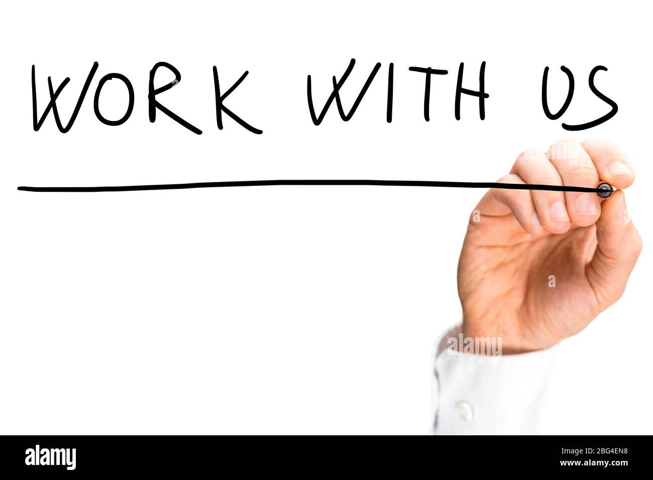 Male hand writing Work with us sign on virtual screen Stock Photo - Alamy