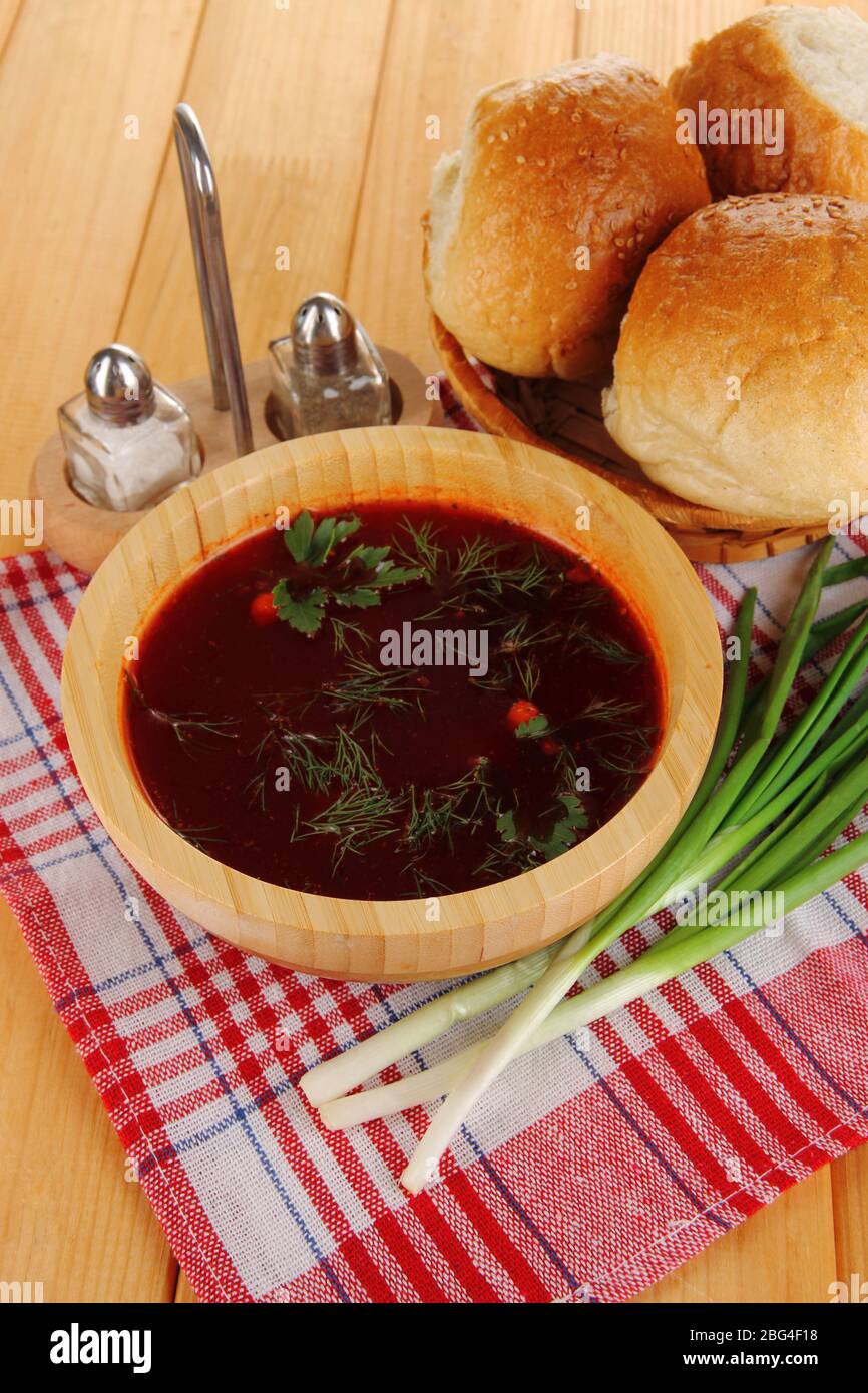 Delicious borsch on table close-up Stock Photo - Alamy