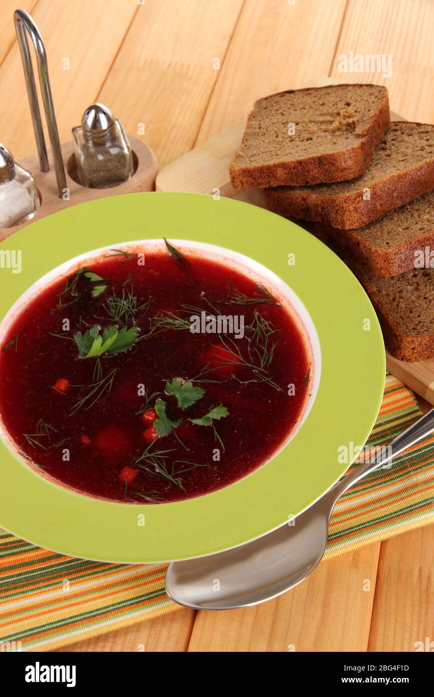 Delicious borsch on table close-up Stock Photo - Alamy