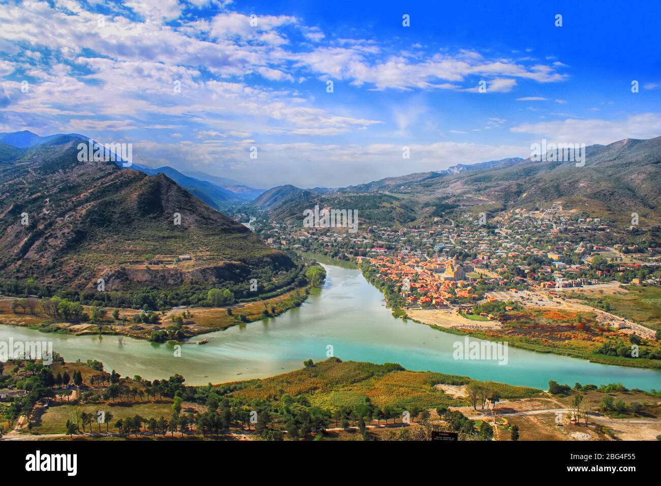 View of the merger of two rivers Kura (or Mtkvari) and Aragvi into one ...