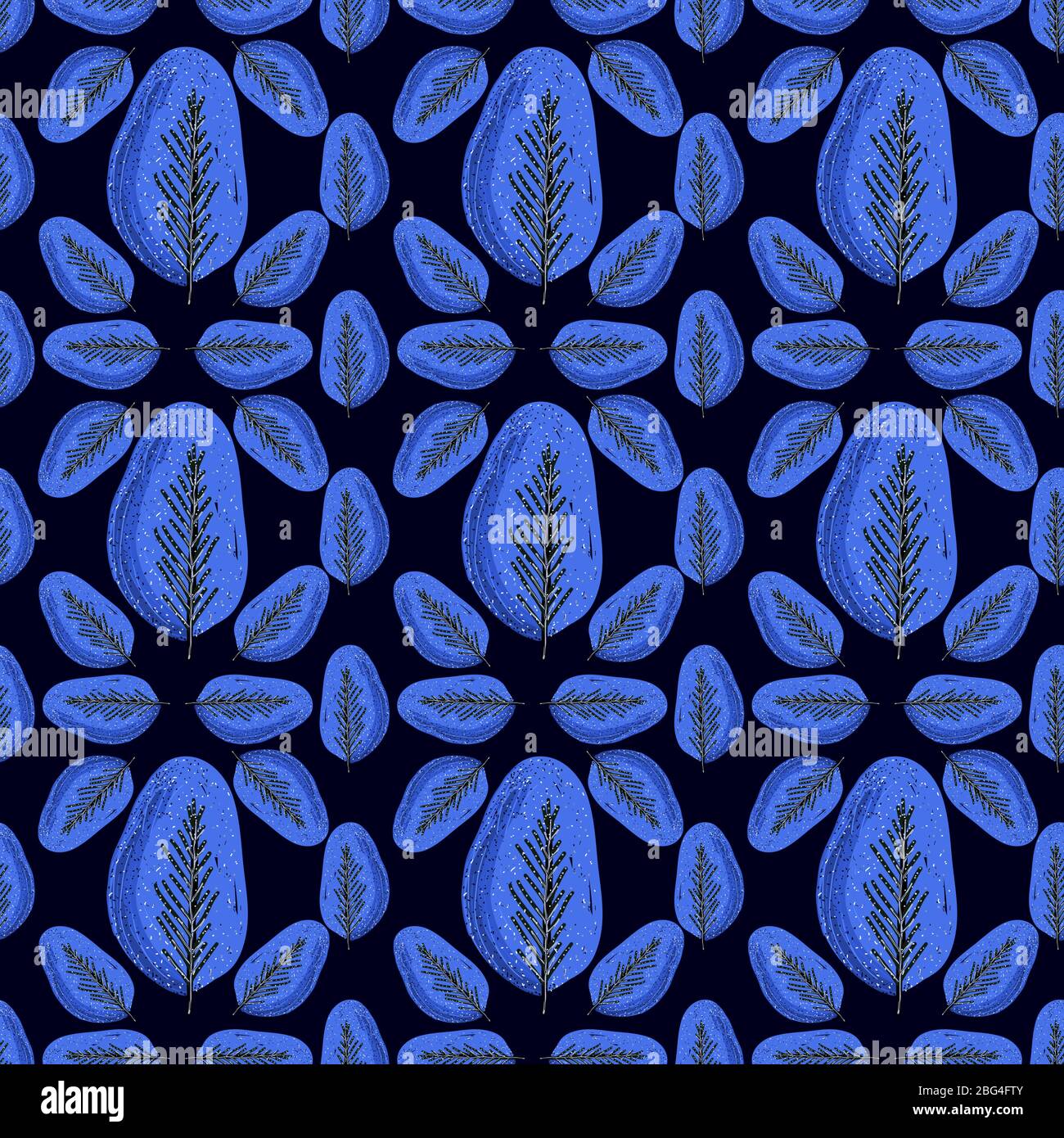 Blue leaves pattern, illustration, vector on white background Stock ...