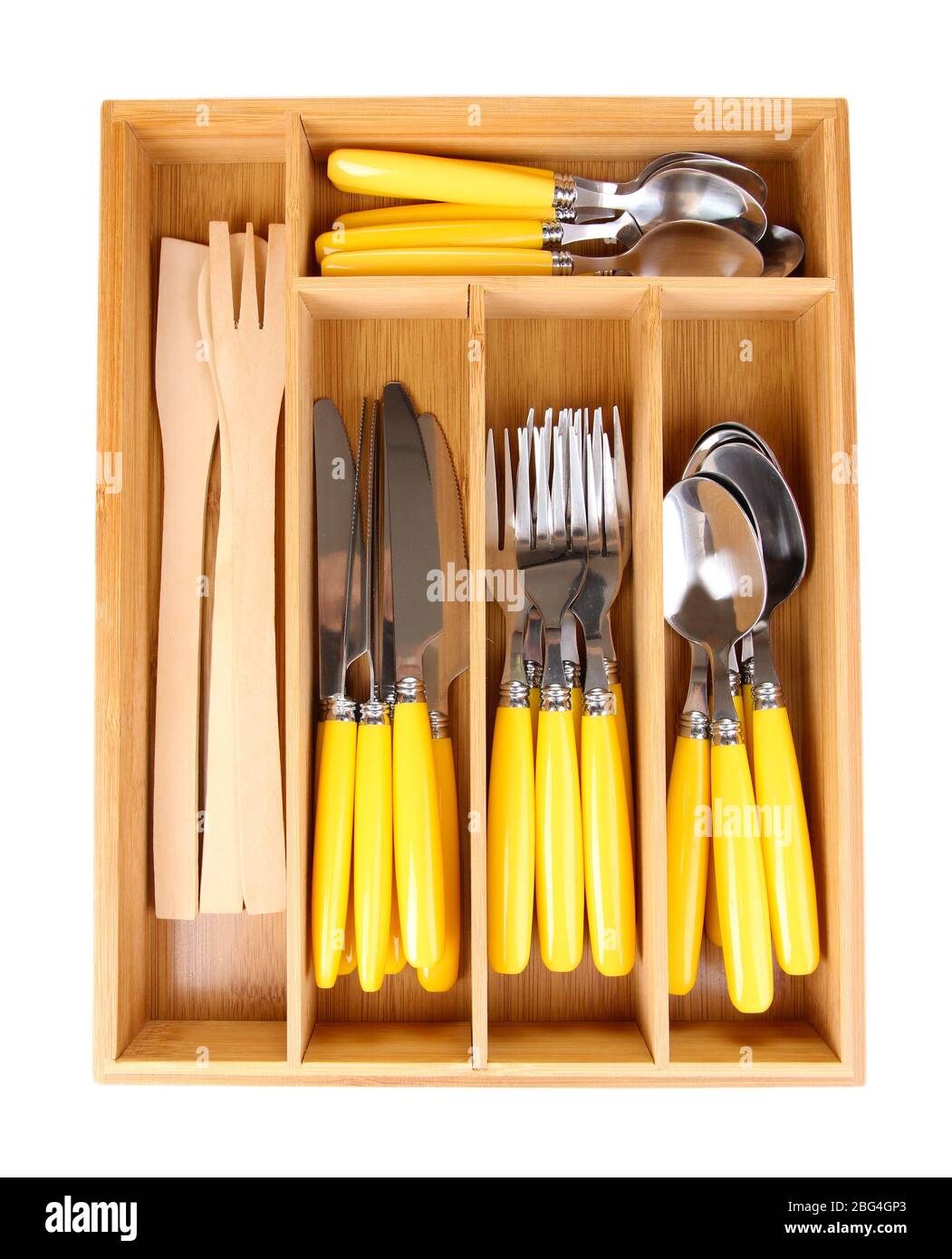 Wooden cutlery box with checked cutlery isolated on white Stock Photo ...