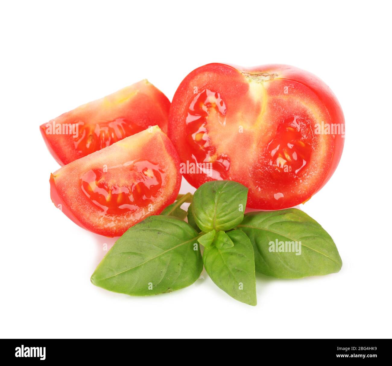 Tomato and basil isolated on white Stock Photo - Alamy