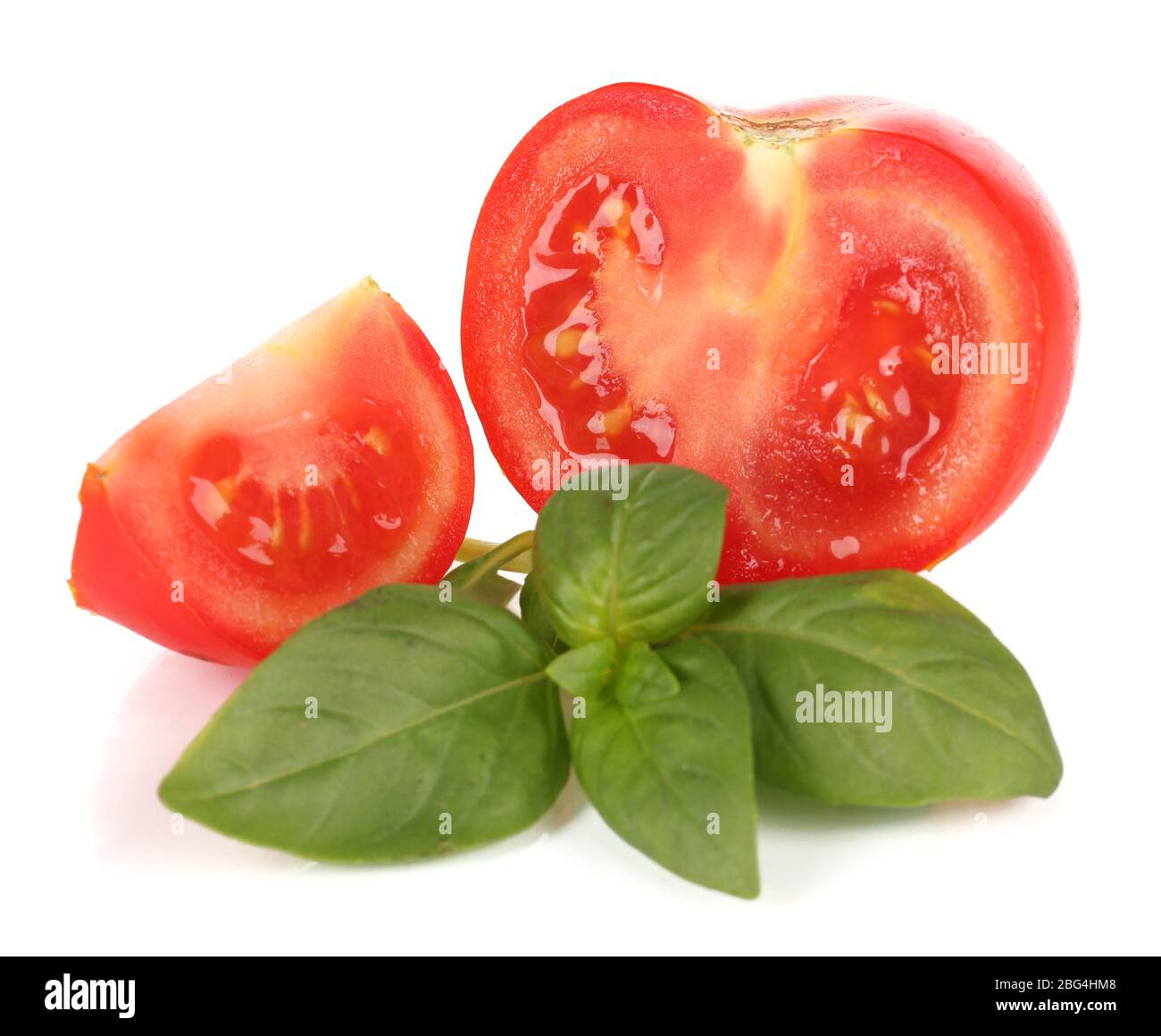Tomato and basil isolated on white Stock Photo - Alamy
