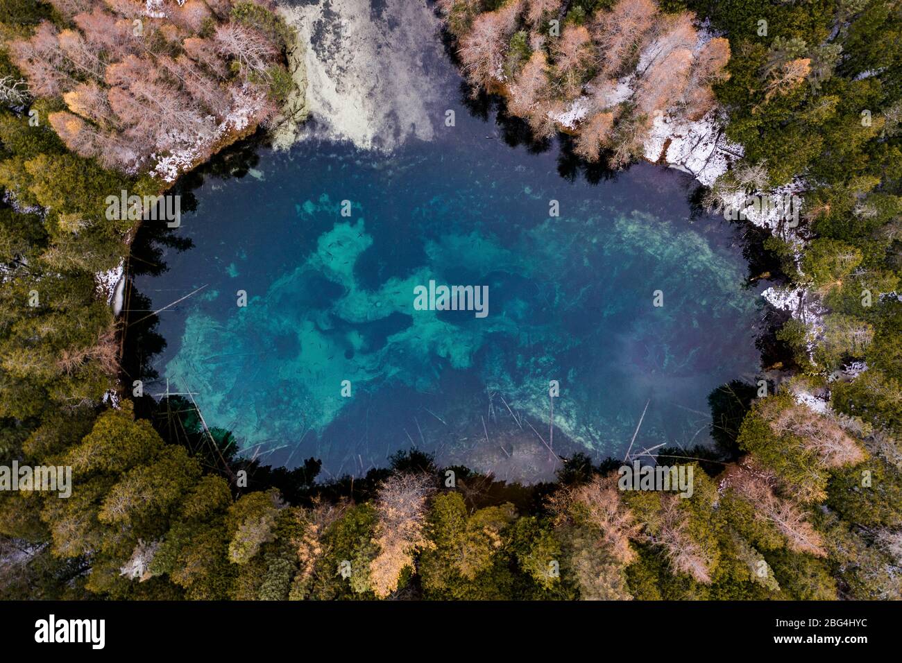 Aerial of Blue Freshwater Spring in Kitch-iti-kipi SP in Michigan Stock ...