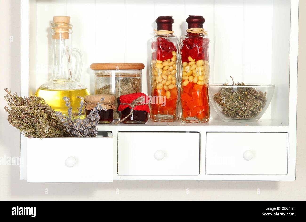 Variety spices on kitchen shelves Stock Photo - Alamy