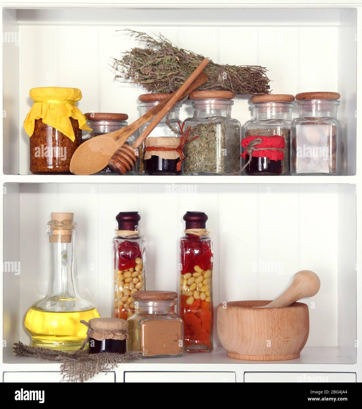 Variety spices on kitchen shelves Stock Photo - Alamy