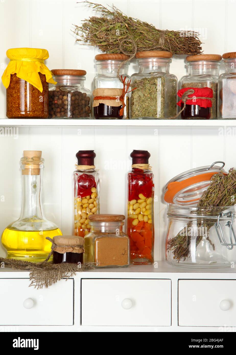 Variety spices on kitchen shelves Stock Photo - Alamy