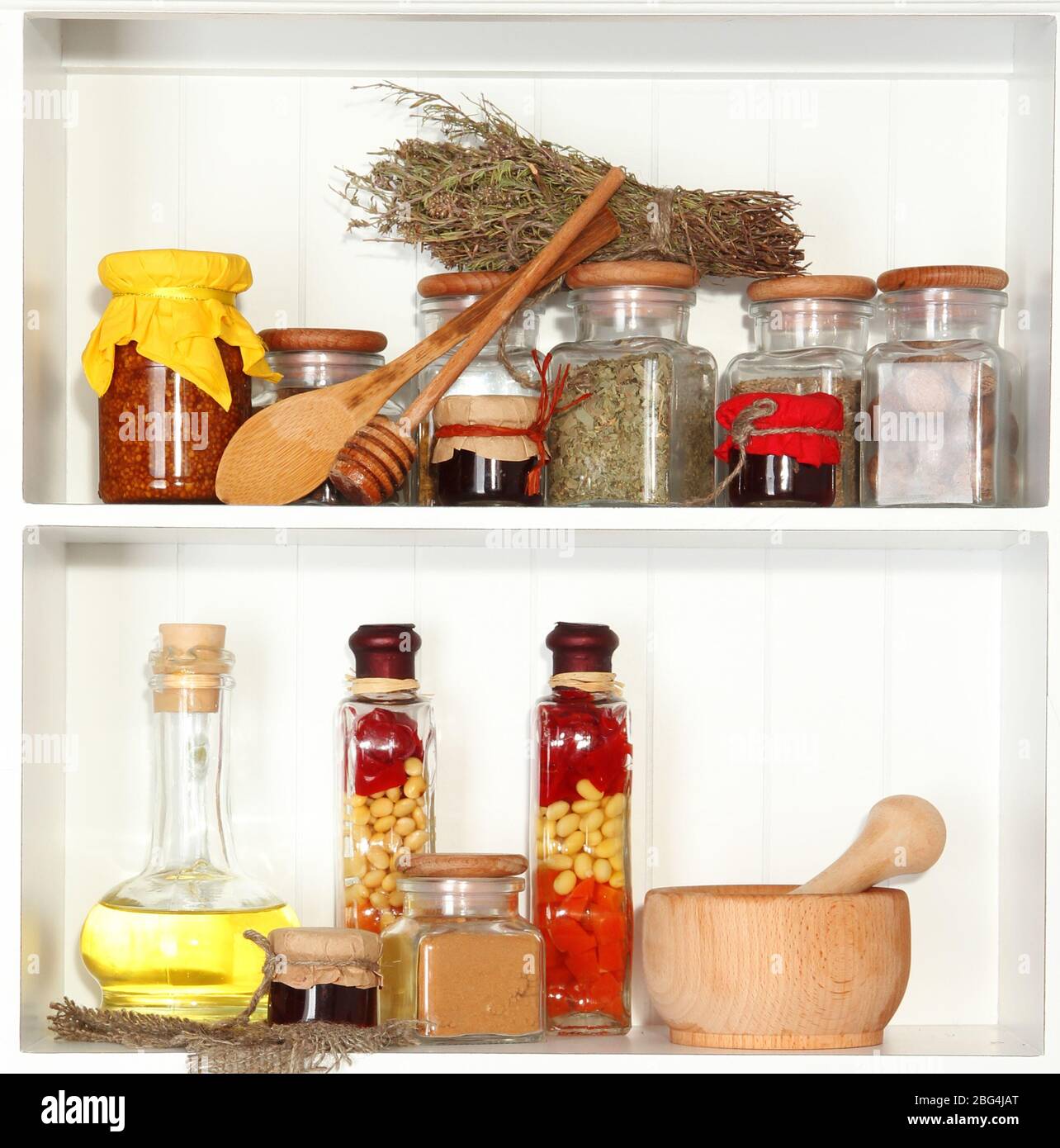 Variety spices on kitchen shelves Stock Photo - Alamy