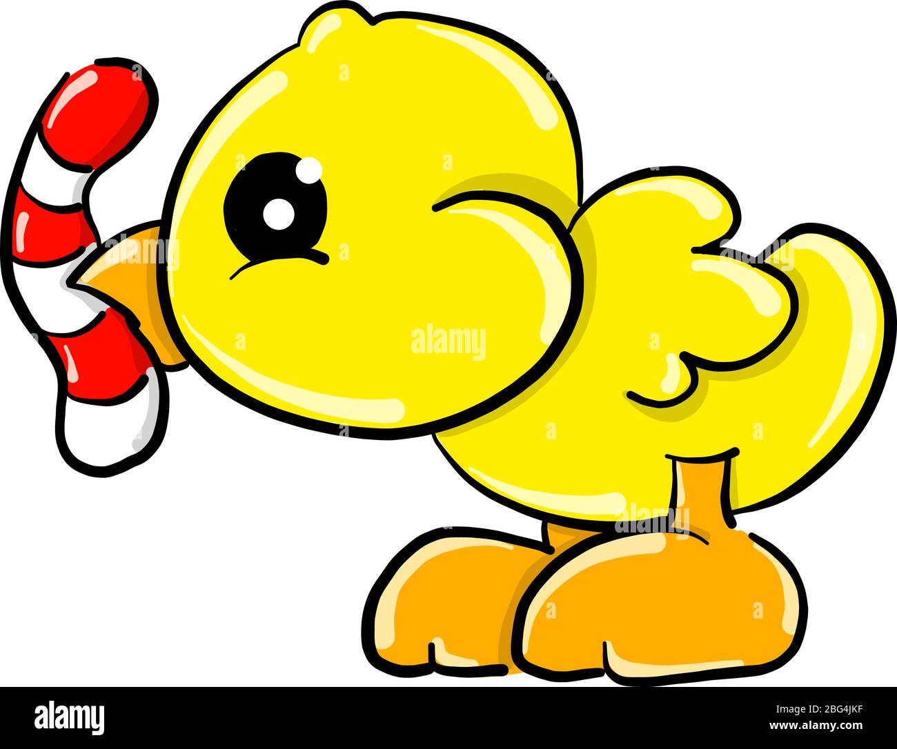 Chicken with worm, illustration, vector on white background Stock ...