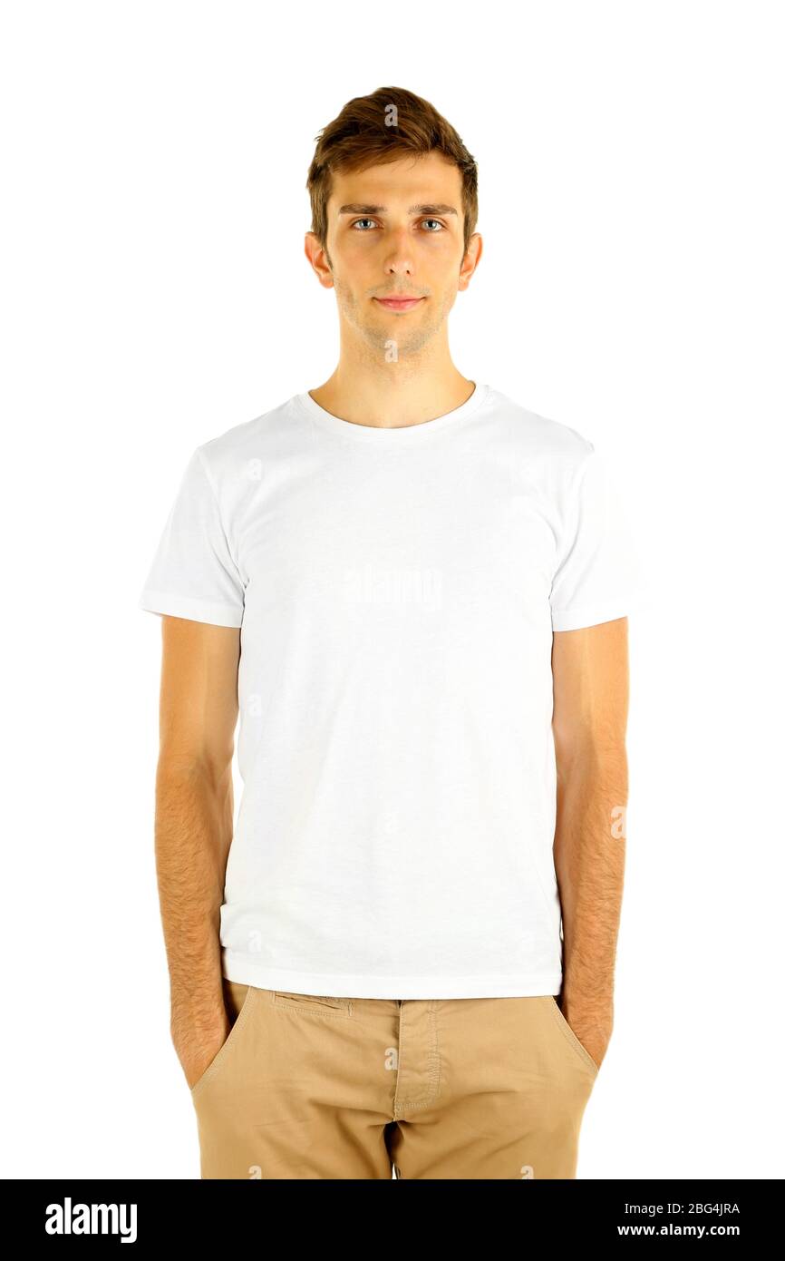 T-shirt on young man isolated on white Stock Photo - Alamy