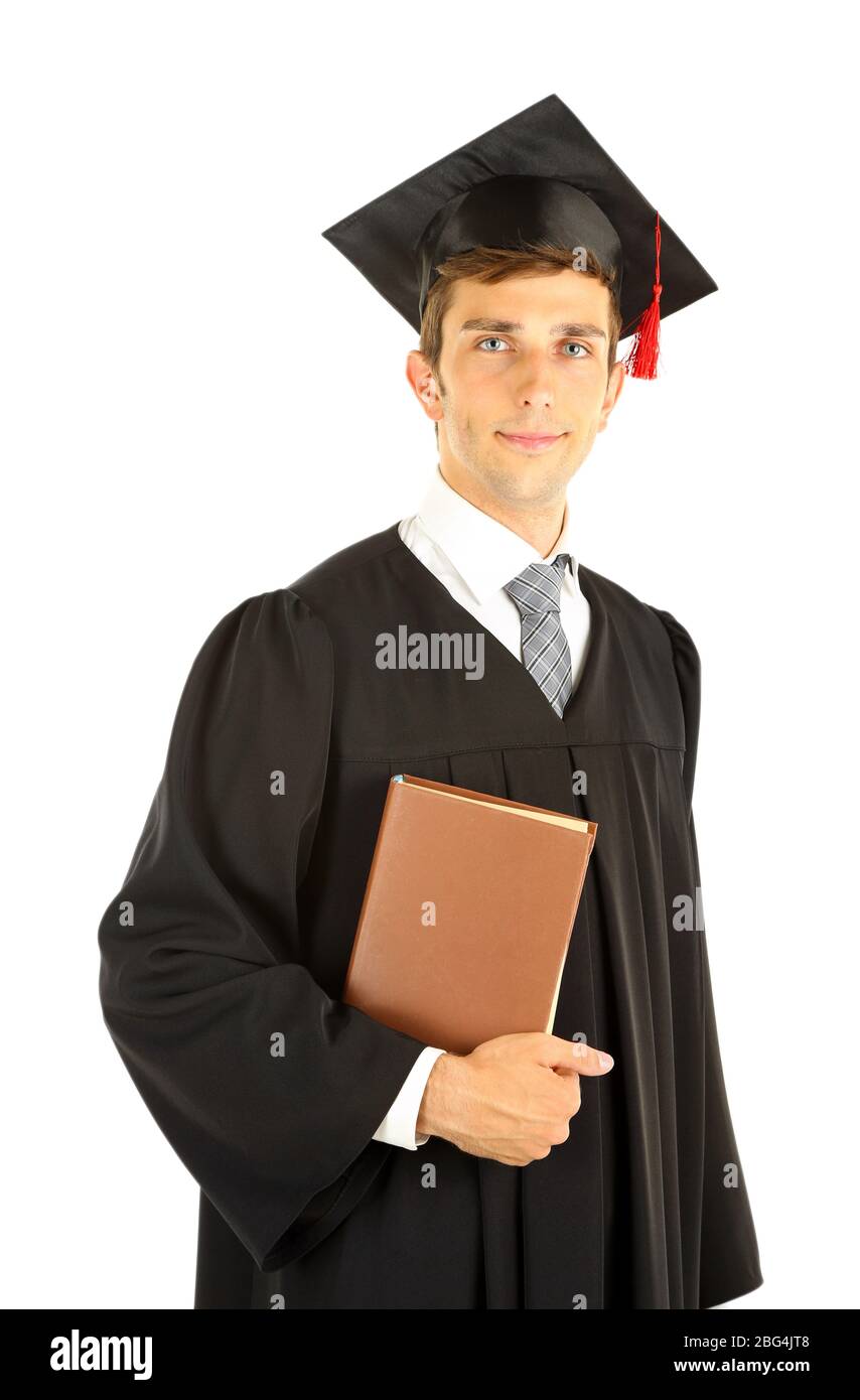 Young graduation man with book, isolated on white Stock Photo - Alamy